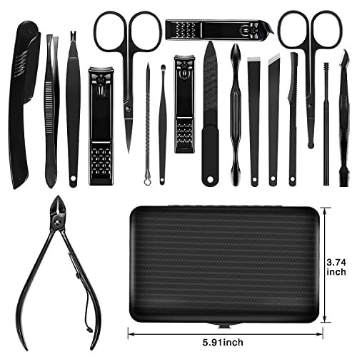 OWill Manicure Set, 18pcs Nail Clippers Pedicure Kit Nail Care Black ...