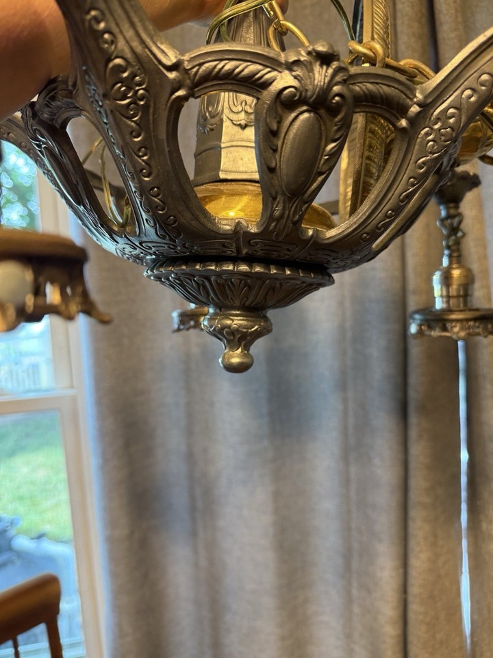 Antique Ceiling Light Fixture 5 Arms Ornate Hanging Cast Iron Feel ...