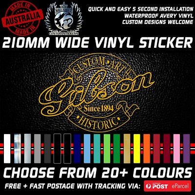 Gibson Custom Art Historic logo Guitar Vinyl Sticker Decal 210mm Wide ...
