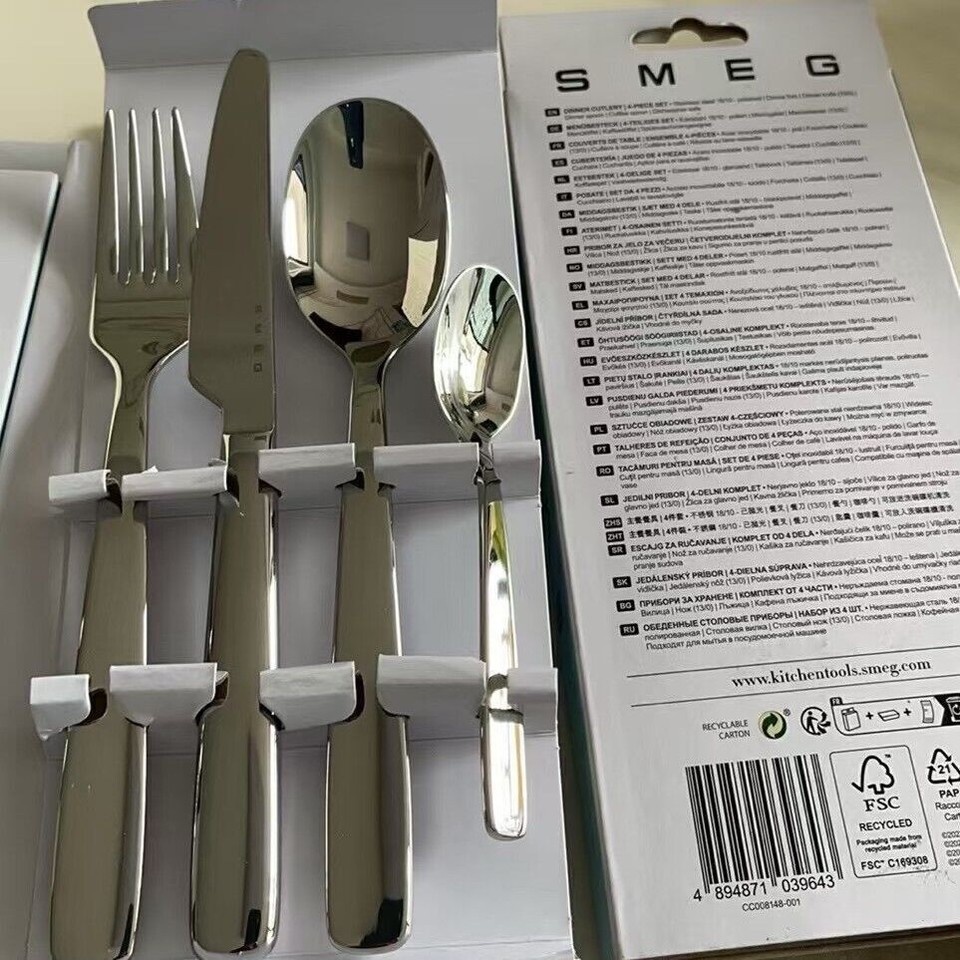 NEW SMEG 4 Piece Tableware Set with Knife, Spoon, Fork Stainless Steel ...