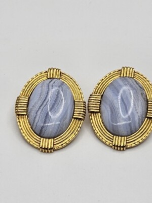 Vintage Gold Tone Lavender Lace Agate Clip On Earrings | eBay