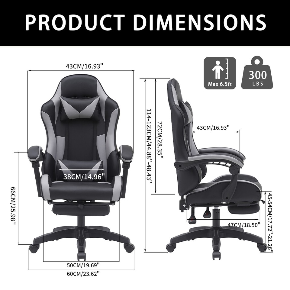Computer Gaming Chair PU Swivel Ergonomic Adjustable Recliner Desk Task ...