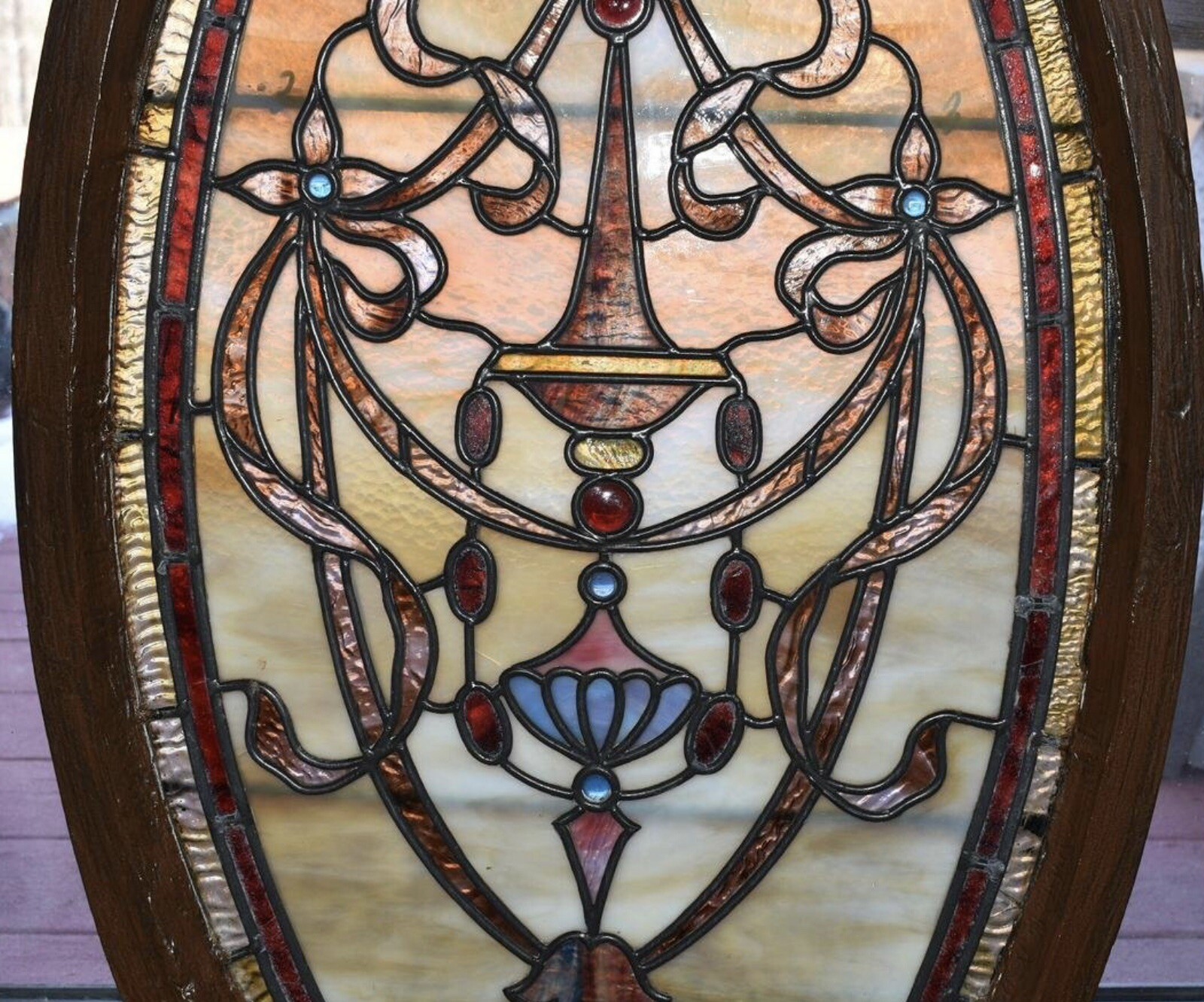 VICTORIAN LEADED STAINED GLASS OVAL WINDOW | eBay