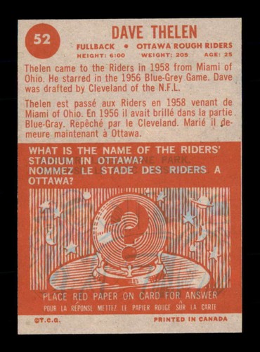 1963 Topps CFL #52 Dave Thelen NM+ X2865744 | eBay
