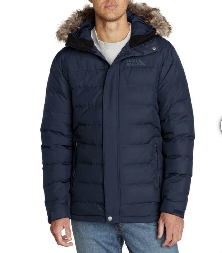 NEW Eddie Bauer Men’s Boundary Pass 650 Down Parka Hooded Jacket Blue ...