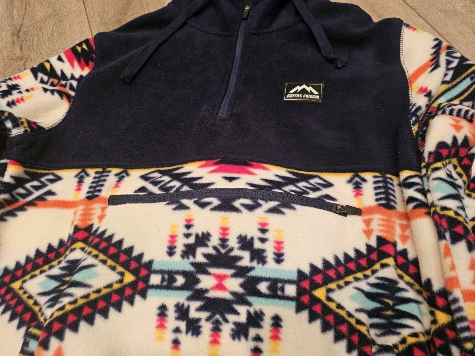 Massive Outdoor Mens Pullover Fleece Aztec Blue Hooded 1/4 Zip Jacket ...