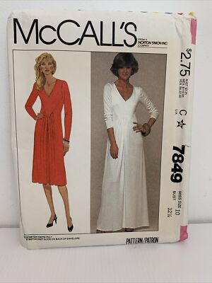 Dress Gown Fitted Waist Sz 10 McCalls 7849 Sewing Pattern Stretch Knit ...