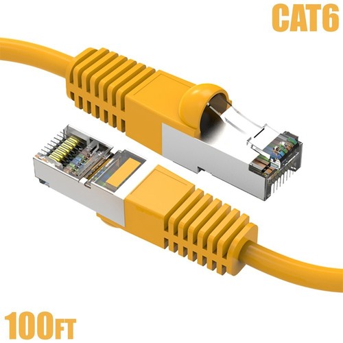 100FT Cat6 RJ45 Ethernet LAN Network SSTP Shield Patch Cable Copper 26AWG Yellow | eBay