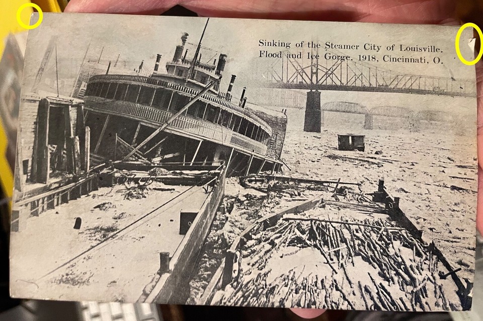 3 Postcards CINCINNATI OH Louisville KY STEAMER FLOOD ICE GORGE 1918 ...