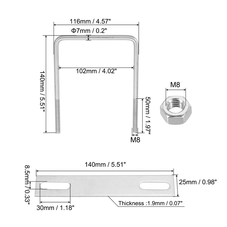 4Set M8*100*140mm Square U-Bolts Kit Square U Shaped Bolts Replacement ...