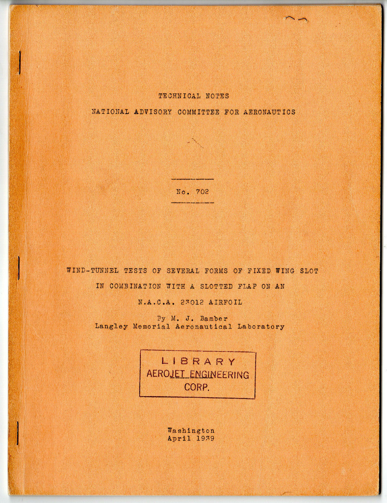 Technical Notes NACA No. 702 Fixed Wing Slots with Slotted Flap on ...