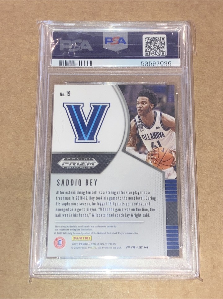 SADDIQ BEY 2020 PANINI PRIZM DRAFT PICKS 19 SILVER PRIZM GEM MINT PSA ...