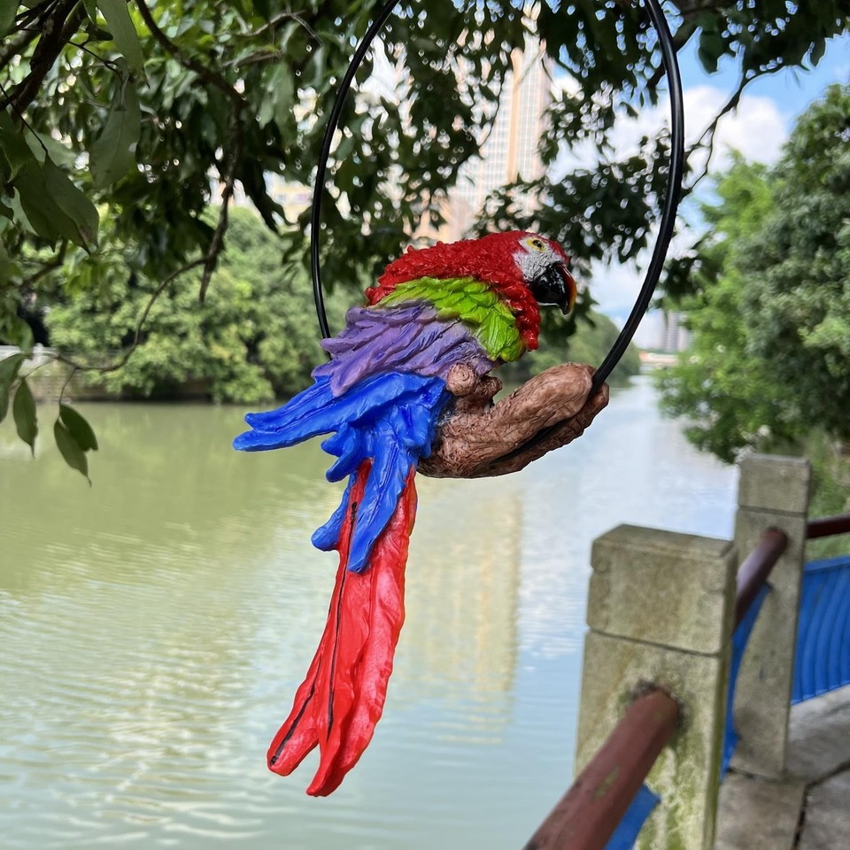 Resin Parrot Statue, Hanging Parrot Sculpture for Home Decor Garden ...