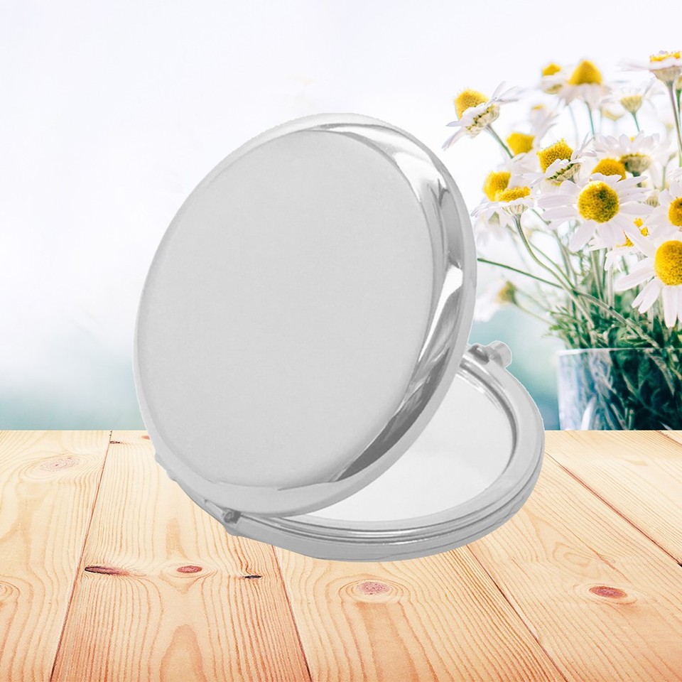 Portable Compact Folding Pocket Mirror Double Sided Round Metal Makeup ...