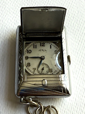 VINTAGE ANTIQUE SILVER PLATED POP-UP TRAVEL VINTAGE PURSE POCKET WATCH ...