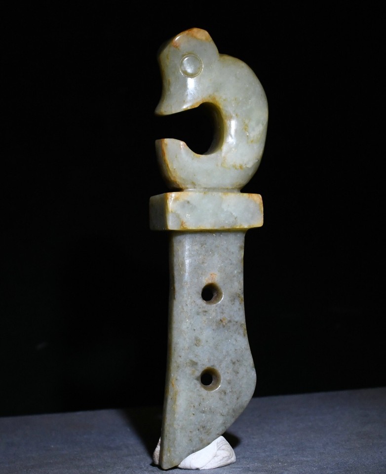 Old Chinese Natural Hetian Jade Yu Pig Dragon Hook Gou Weapon Knife ...