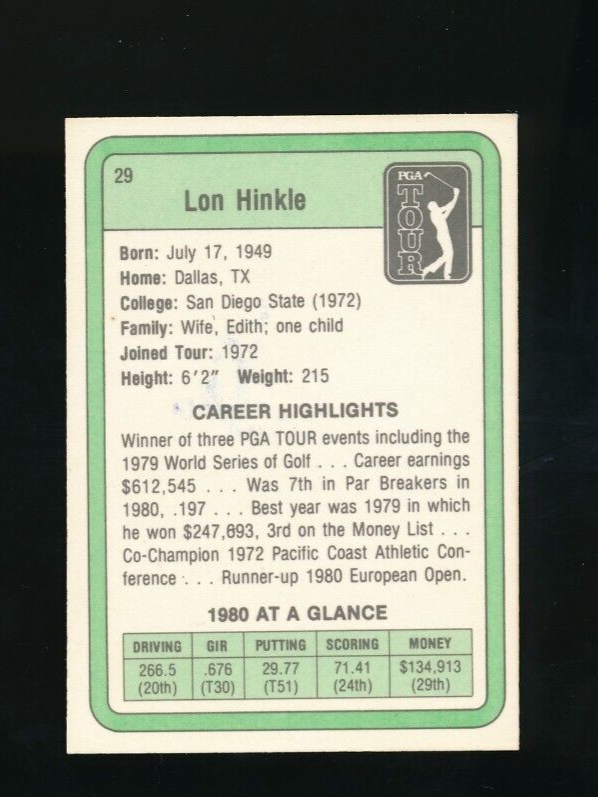 1981 Donruss Golf #29 Lon Hinkle Rookie RC signed auto autograph ...