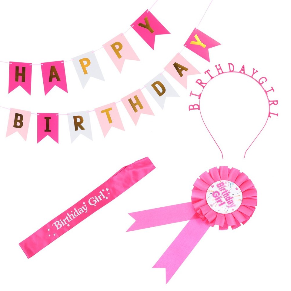 Birthday Party Accessory Set with Headband Sash Badge and Banner ...