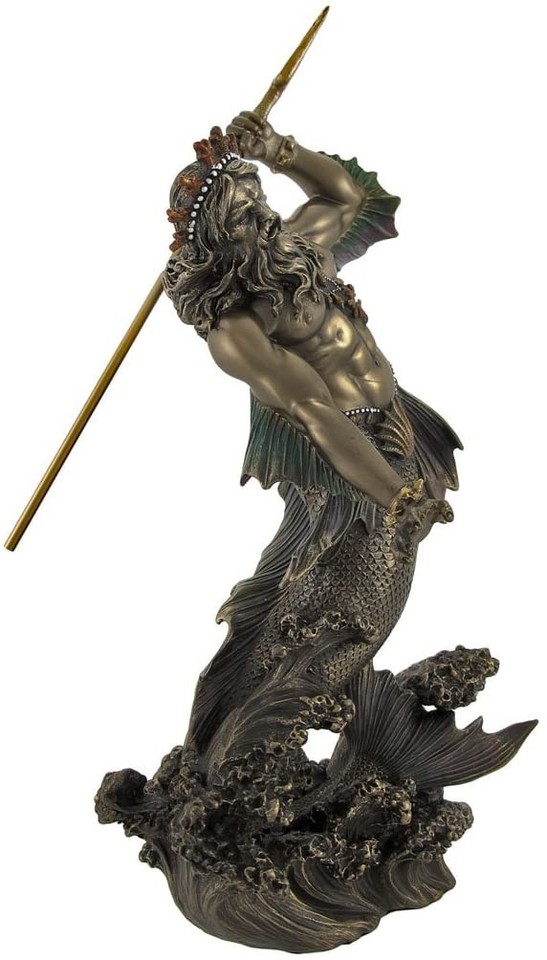 13" Poseidon God of Sea Throwing Trident Greek Mythology Statue Bronze ...