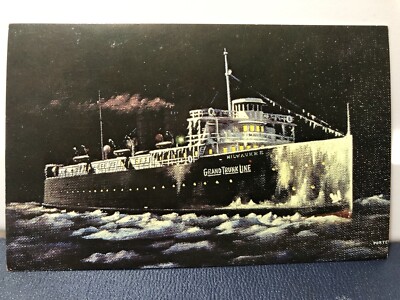 Postcard City of Milwaukee Car Ferry at Night Grand Trunk Lines ...