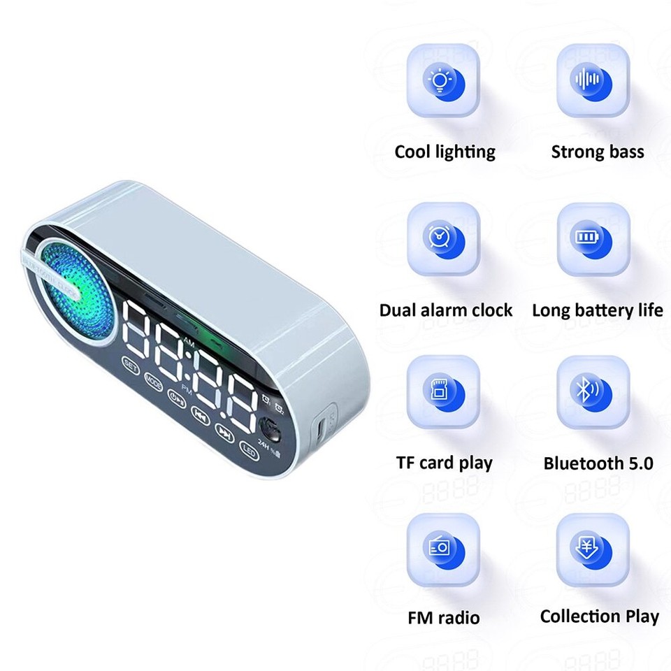 RGB TWS USB LED Mirror Wireless Bluetooth Speaker Digital Alarm Clock ...