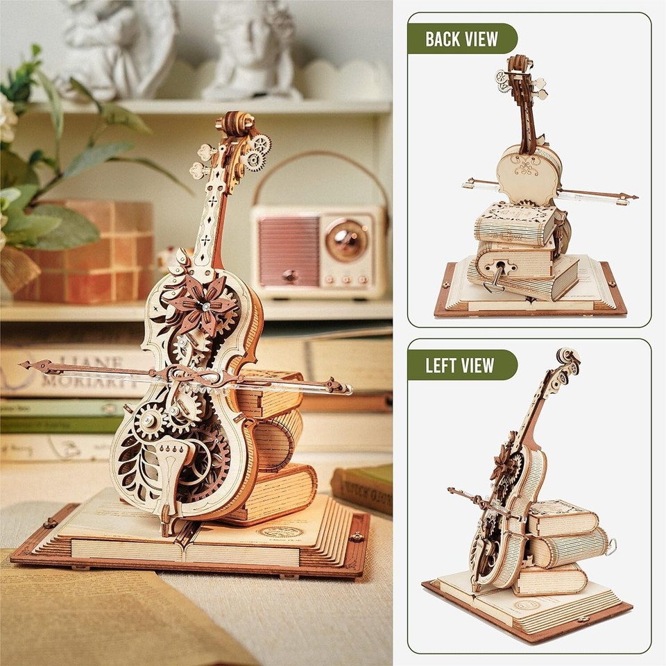 ROKR 3D Wooden Puzzle Magic Cello Mechanical Music Box Model Kit Decor ...