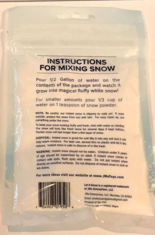 2 PKS Let it Snow Instant Snow Powder for Slime & Holiday Decorations ...