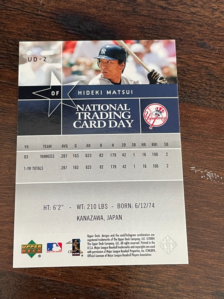 2004 Upper Deck Hideki Mstsui NATIONAL TRADING CARD DAY card# UD- 2 ...
