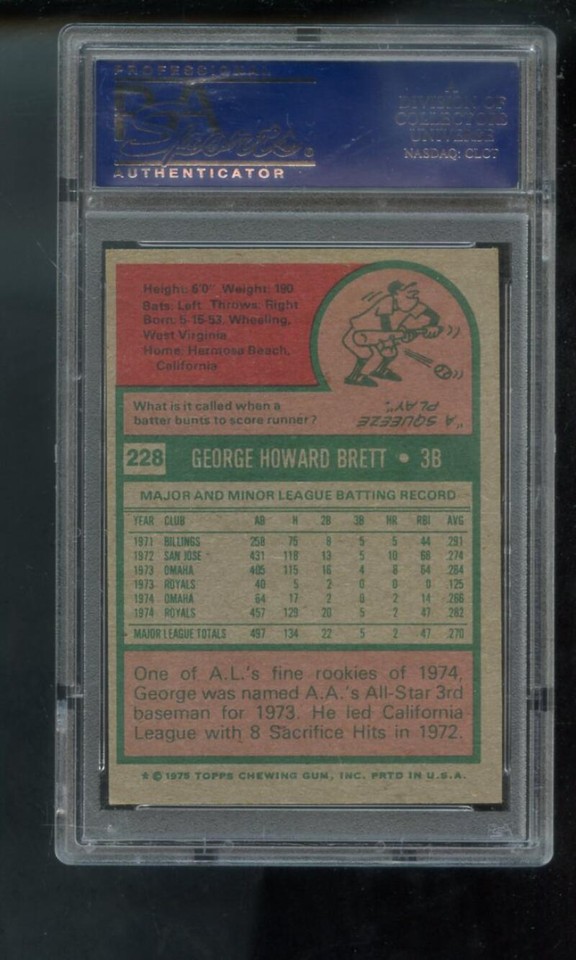 1975 Topps #228 George Brett ROOKIE RC PSA 6.5 Graded Baseball Card MLB ...