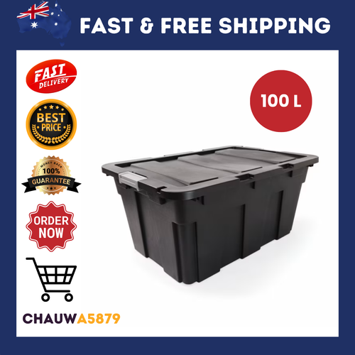 100L Heavy Duty Large Plastic Storage Tub Container that comes with a ...