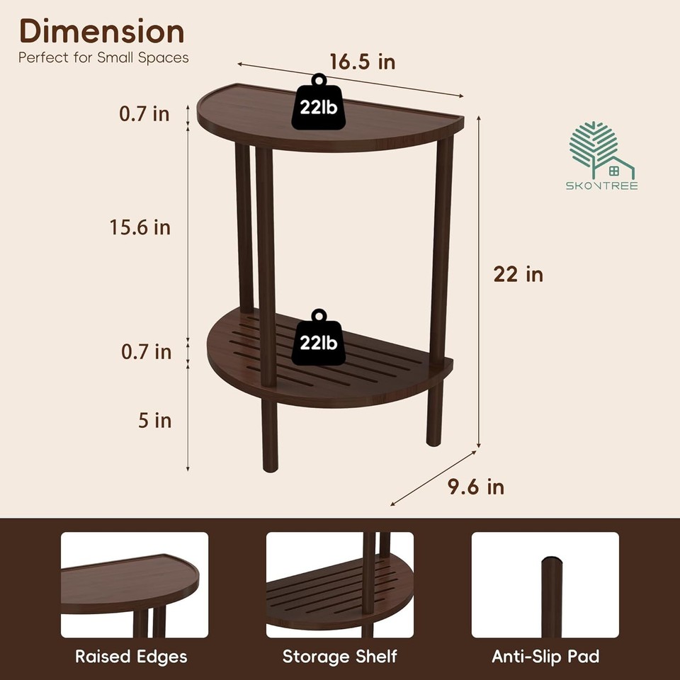 New-End Table, Half Moon Side Tables, Living Room Half Round 2 Tier Tables, Nigh | eBay
