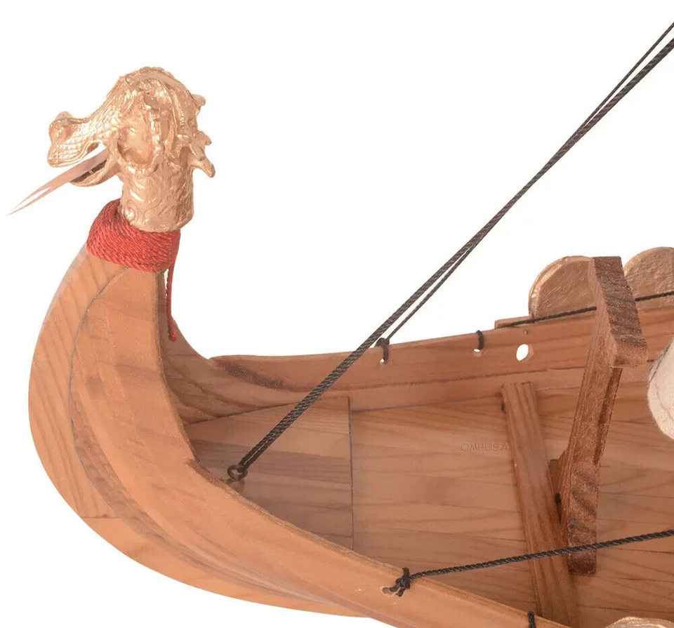 Drakkar Dragon Viking Longship Wooden Ship Model Small 15" Fully Built ...