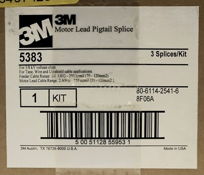 SEALED 3M 5383 Motor Lead Pigtail Splice Kit 3 Splices For 5/8 KV ...