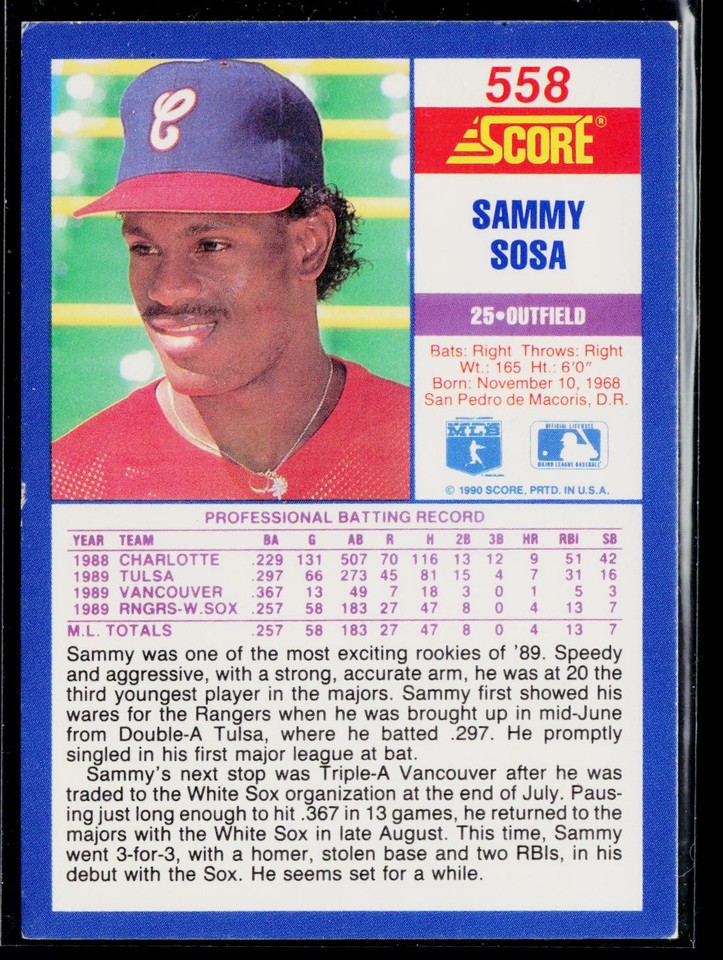 1990 Score #558 Sammy Sosa | eBay