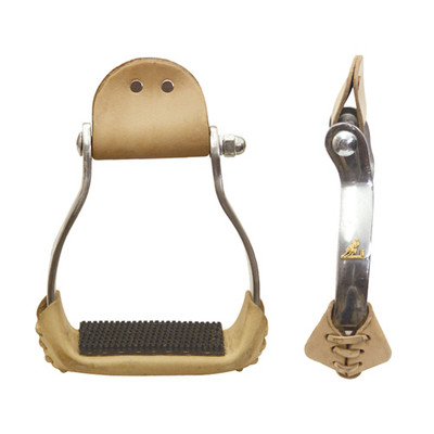 New! ALUMINUM BARREL RACING STIRRUPS w/ Gold racer emblem Leather ...