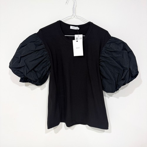 ALC Womens Cassandra Tee Puff Sleeve Short Sleeve Top Size S Black | eBay