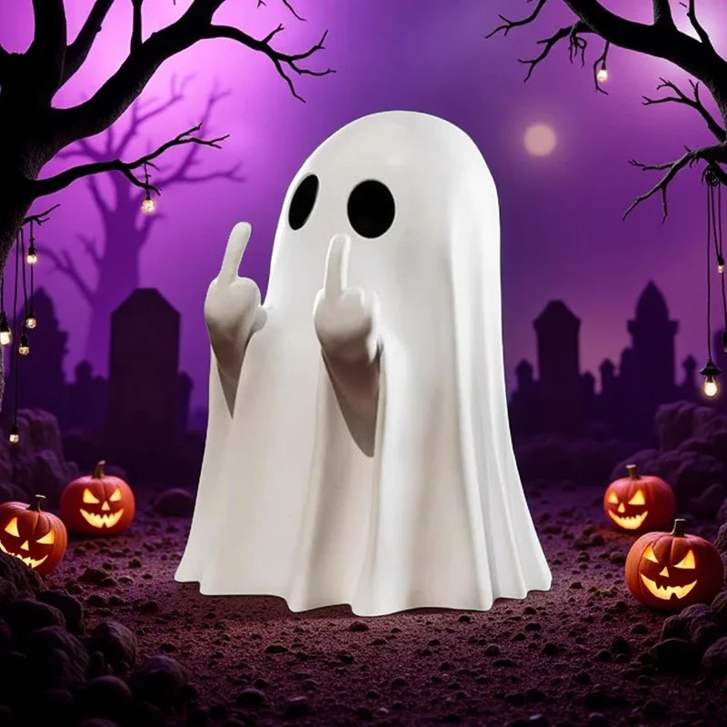 Cute Middle Finger Ghost Statue, Small Halloween Decor for Home ...