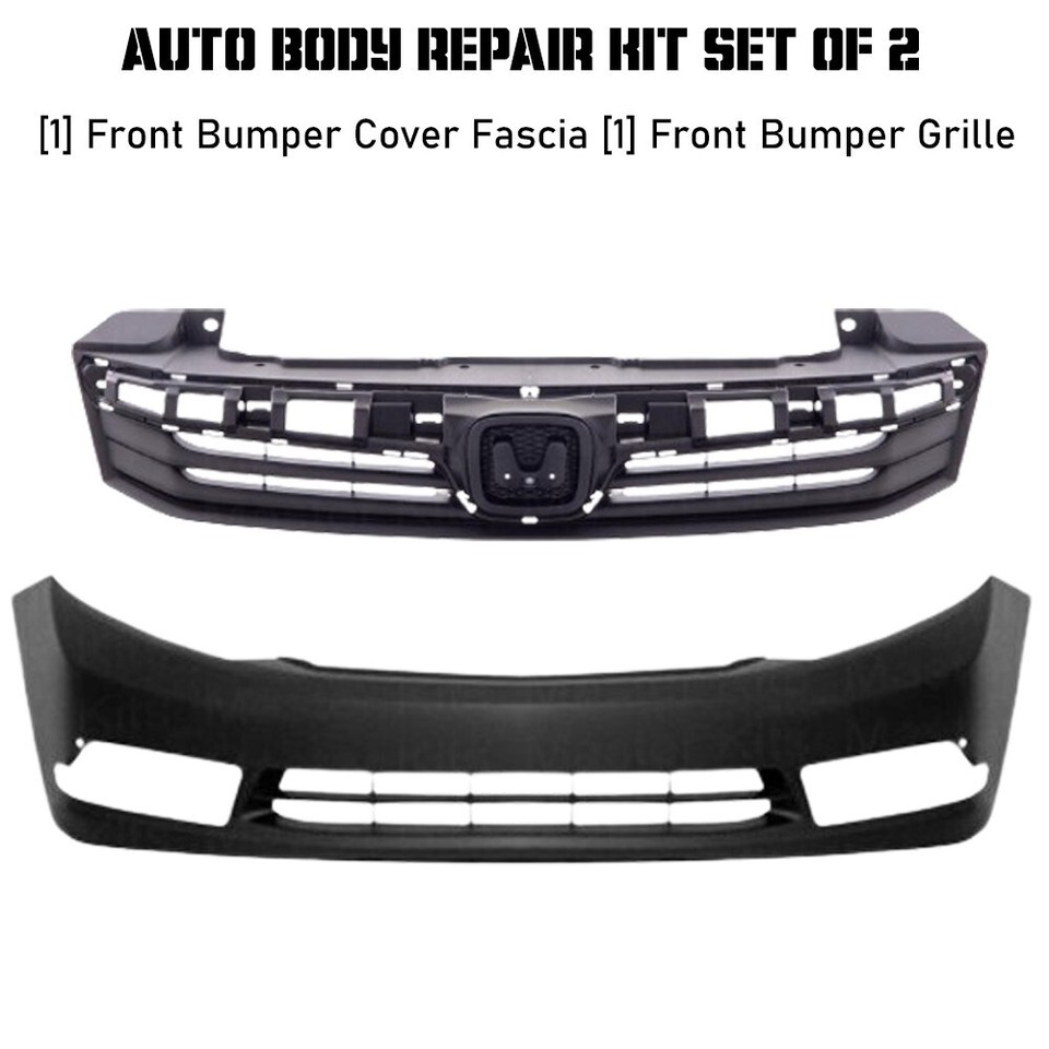 Front Bumper Cover Fascia & Grille Assembly Kit For 2012 Honda Civic ...