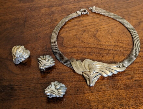 Sterling Silver Lion Ron Rizzo 3 piece Set Ring Necklace Earrings 101 G ...