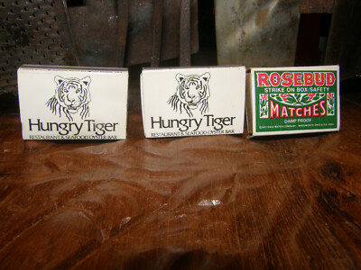Advertising Matchbox Stick Matches HUNGRY TIGER Restaurant + Rosebud ...