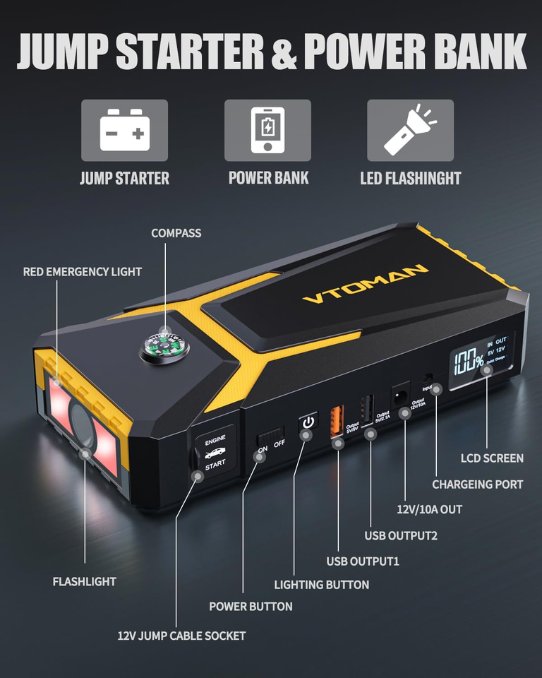 V8 Pro 3000A Jump Starter, Car Battery Charger Jump Starters for up 8 ...