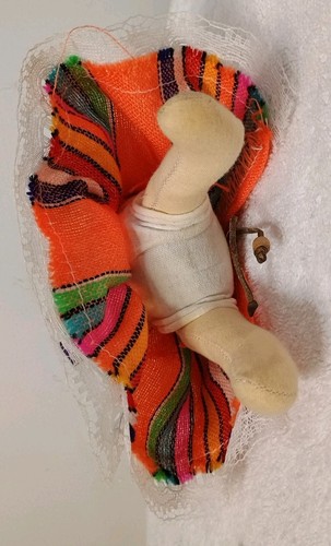 Handmade Mexican Lele Maria Rag Doll Black Hair Orange Green & Purple ...