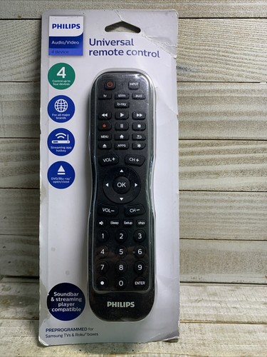🔥 Phillips 4 Device Remote Control Universal Programmable Matte Black ...