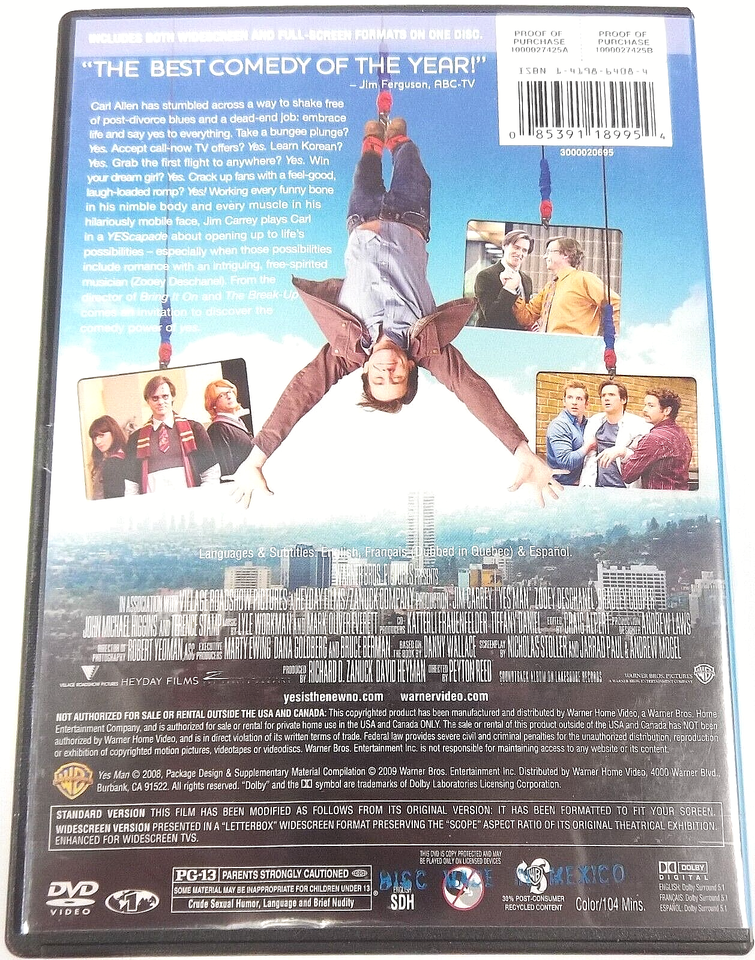 Yes Man ( DVD - 2009 - PG-13 ) Jim Carrey & Zooey Deschanel | eBay