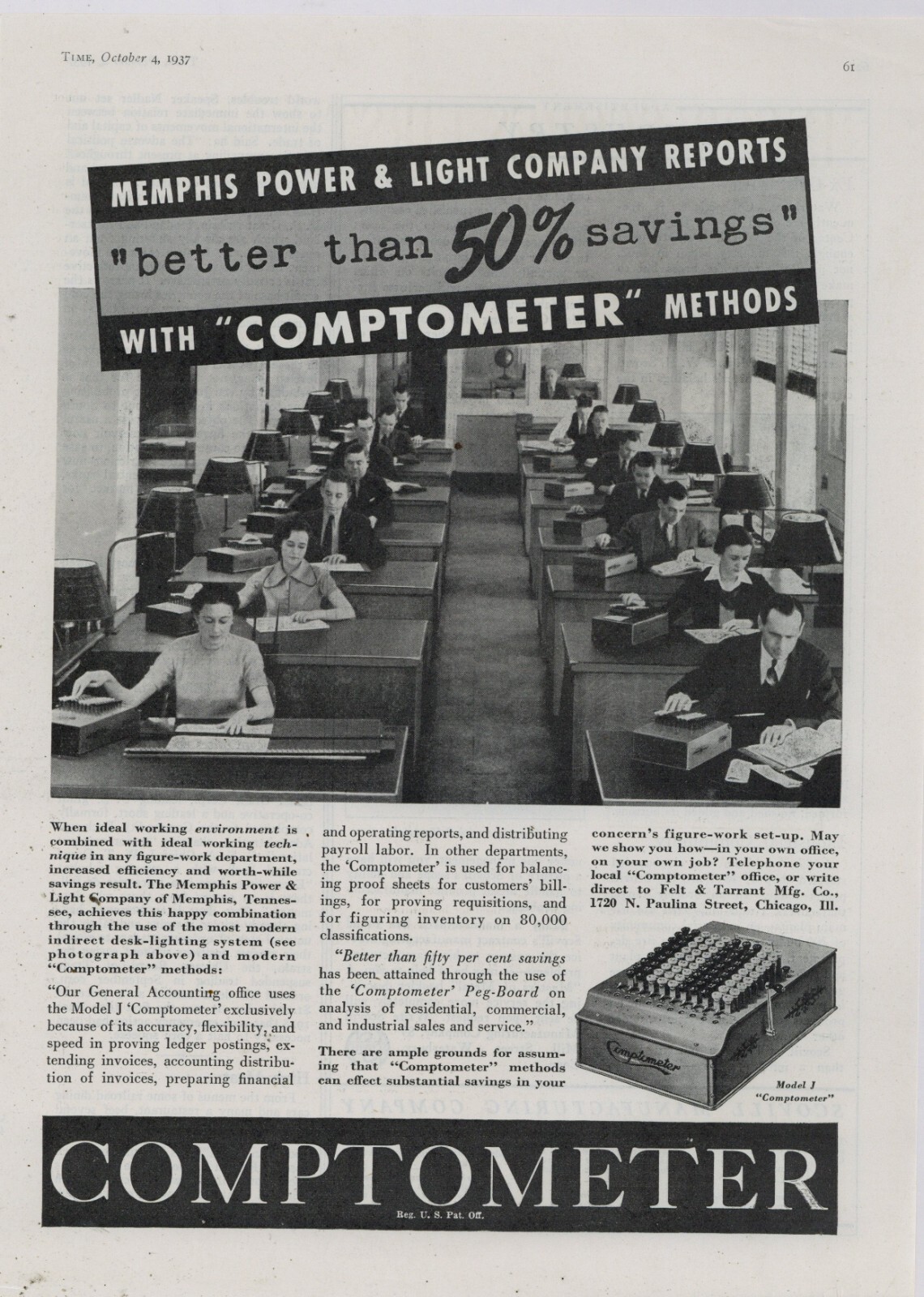 1937 Comptometer Ad: Memphis Power & Light Co. Office - Memphis ...