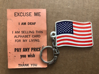 Vintage Excuse Me I Am Deaf Card w/ USA FLAG Plastic Keychain | eBay