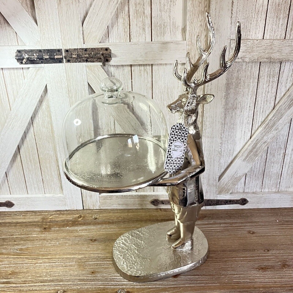 Silver Stag Butler Reindeer Deer Statue Holding Tray Sandwich Cookie ...