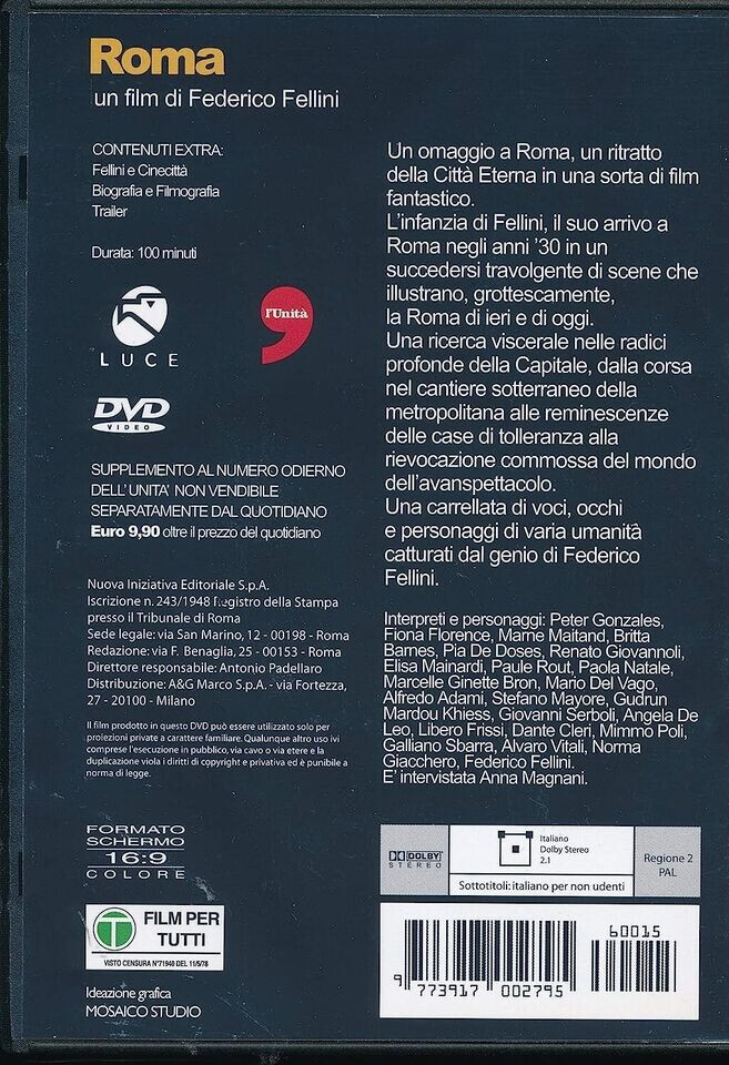 dvd roma federico fellini luci del cinema italiano l'unità istituto ...
