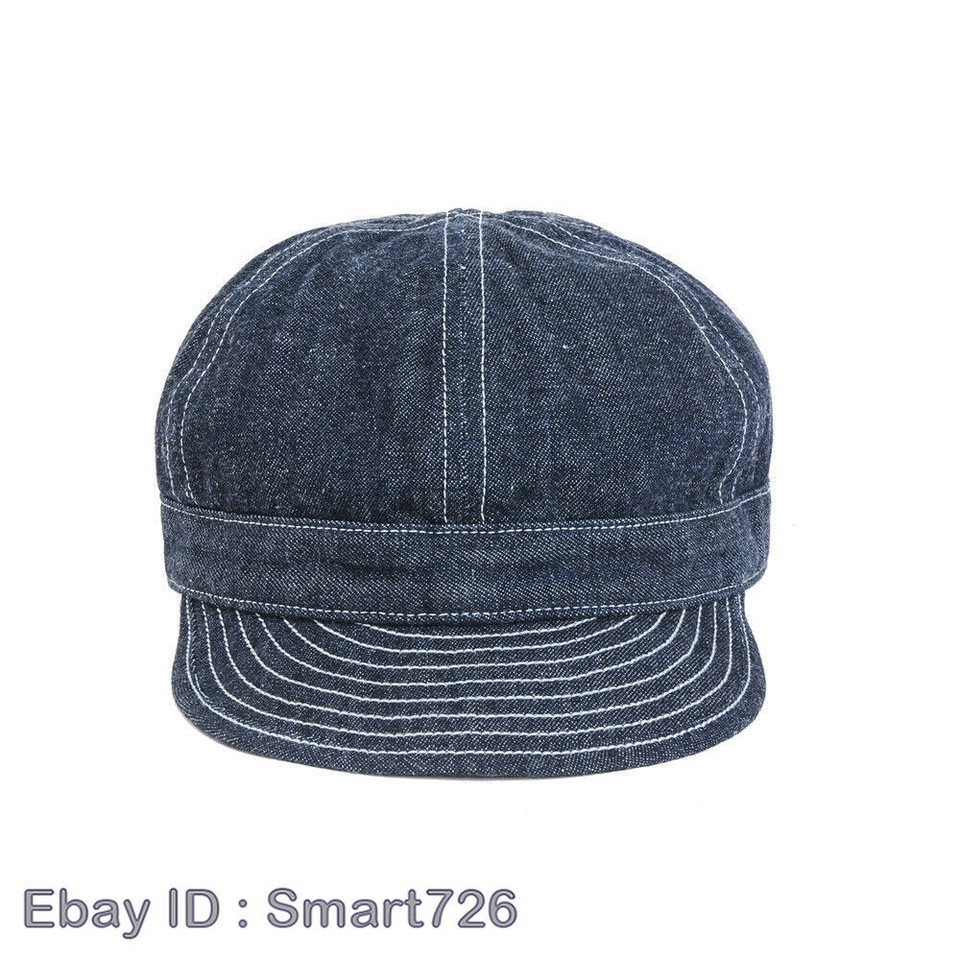 Vintage Engineer Cap Men's Work Cap 11.5oz Selvedge Denim Hat Casual ...