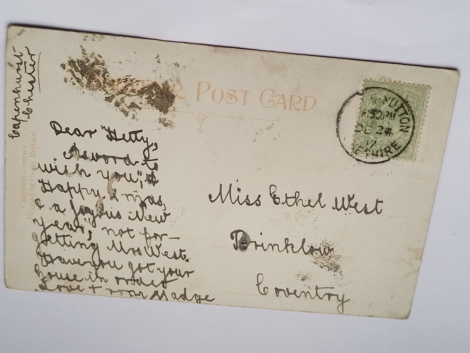 Vintage Postcard Black White Photo 1907 Capenhurst Chester Cheshire ...